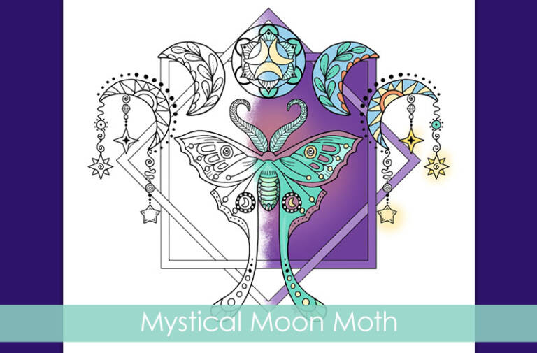 Night Magic: Mystical Luna Moth & Moon Phases Coloring Page