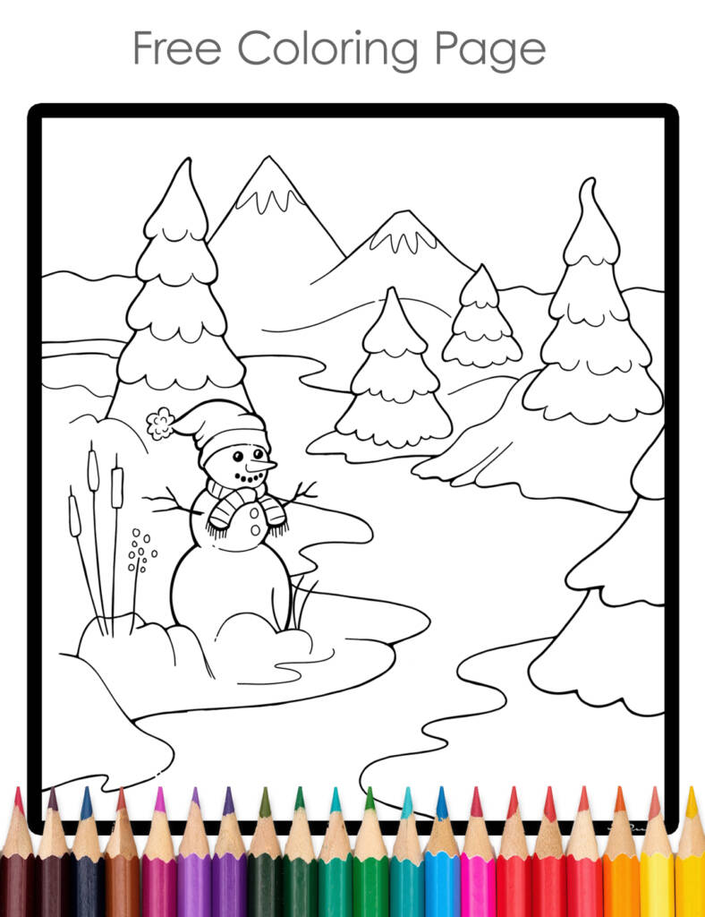 Free Snowman Coloring Page Winter Activity Sheet