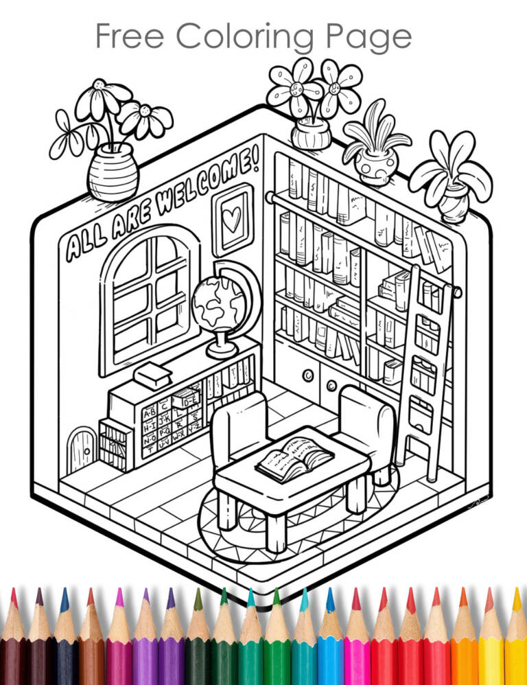 Welcome to the Library: A Cozy Coloring Page